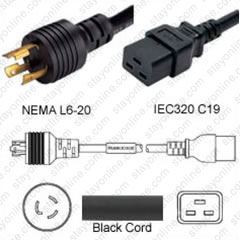 NEMA L6-20 Male Plug to IEC320 C19 Connector 4.5 meters / 15 feet 20A ...