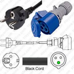 Power Cord Schuko CEE7/7 Male Plug to IEC 60309 316C6 Female Connector ...