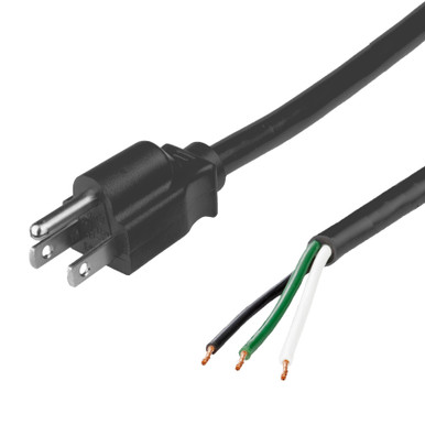 9FT 15A 125V NEMA 5-15P to Open Whips (2" ROJ, .25" Strip) Black Power ...
