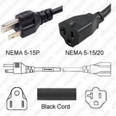 NEMA 5-15 Male Plug to 5-20 Connector 0.9 meters / 3 feet 15A/125V 12/3 ...