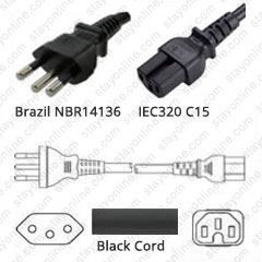 Brazil NBR14136 Male Plug to IEC320 C15 Connector 2.5 meters / 8 feet ...