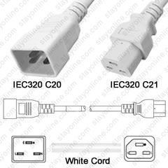 IEC320 C20 Male Plug to C21 Connector 1.8 meters / 6 feet 20A/250V 12/3 ...