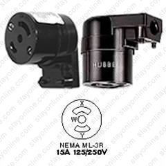 HUBBELL HBL7433 AC Connector NEMA ML-3R Female Black (Angled Up/Down ...