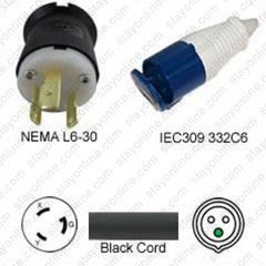 NEMA L6-30 Male Plug to IEC60309 332C6 Connector 0.3 meters / 1 foot ...