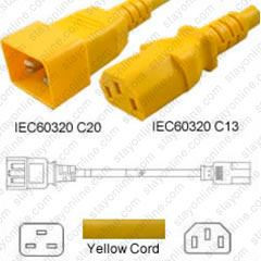 IEC320 C20 Male Plug to C13 Connector 1.2 meters / 4 feet 15A/250V 14/3 ...