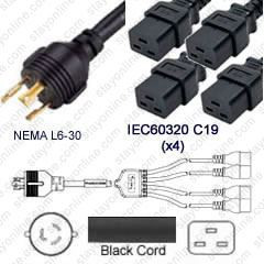 NEMA L6-30 Male Plug to 4 way IEC320 C19 Connectors 2.7 meters / 9 feet ...