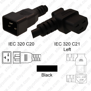 IEC320 C20 Male Plug to C21 Connector Angled Left 3.0 meters /10 feet ...
