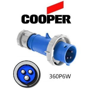 AH360P6W Cooper 360P6W Plug 60A, 220V/250V 2-Pole / 3-Wire, IEC60309 ...