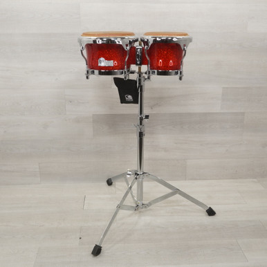 Used Toca Custom Deluxe Bongo Pair - Stand Included - Red Sparkle