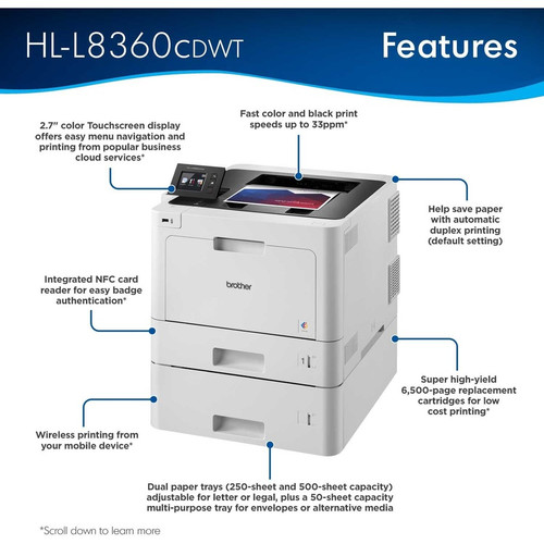 Brother Business Color Laser Printer HL-L8360CDWT - Wireless Networking ...