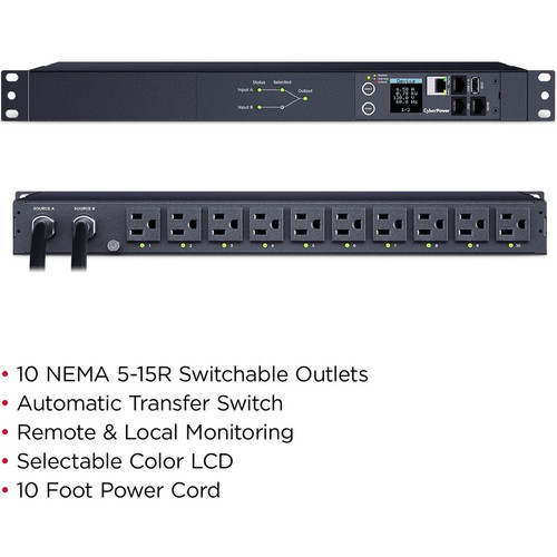 CyberPower Switched ATS PDU PDU44001 10-Outlets PDU - Bluum