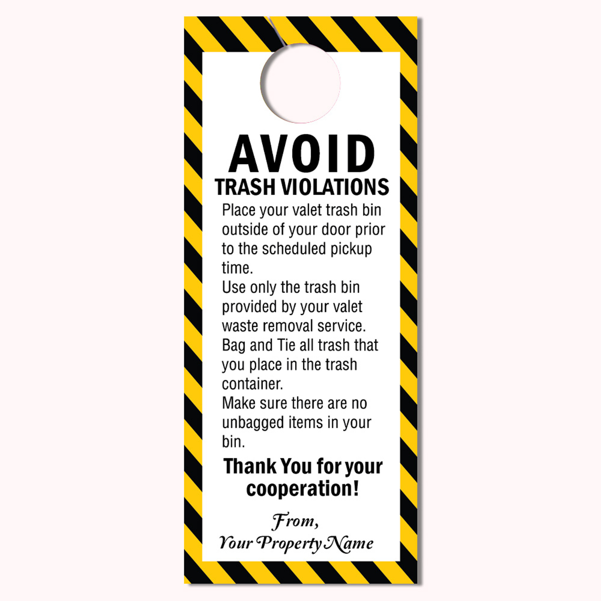 Custom Door Hanger: Avoid Trash Violations Custom Door Hanger: Avoid Trash Violations