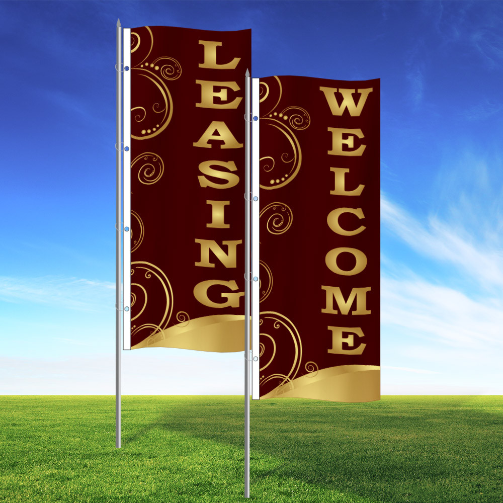 Burgundy Gold Flourish: 3x8 Vertical Flags