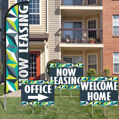 Mosaic Geo Blue Feather Flag and Yard Sign Marketing Bundle