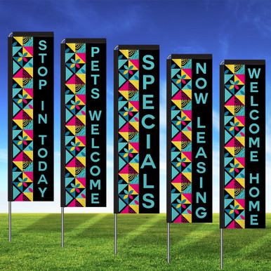 Geo Retro Double Sided Rectangle Flag Kit