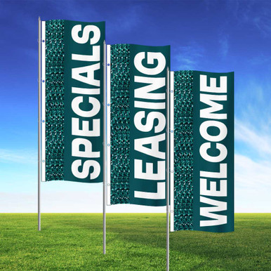 Teal Dots White: 3x8 Vertical Flags