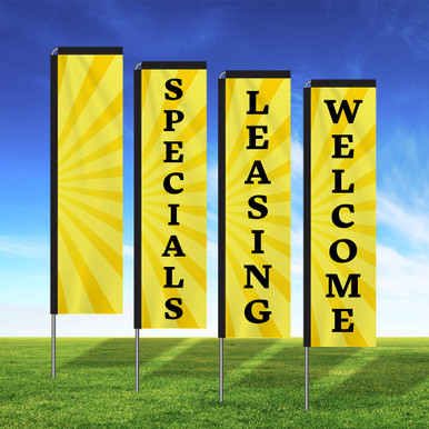 Sun Burst Double Sided Rectangle Flag Kit