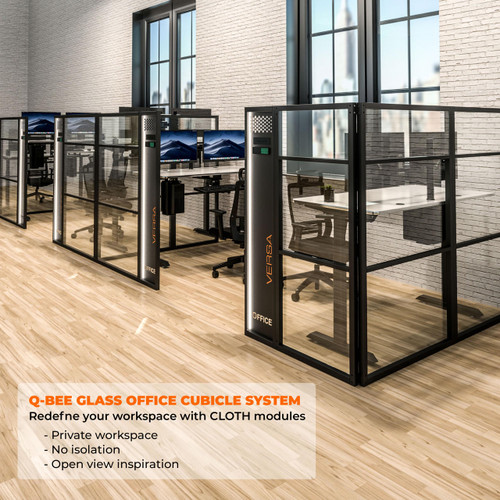 Q-Bee Cube L - Glass Office Cubicle - VersaTables