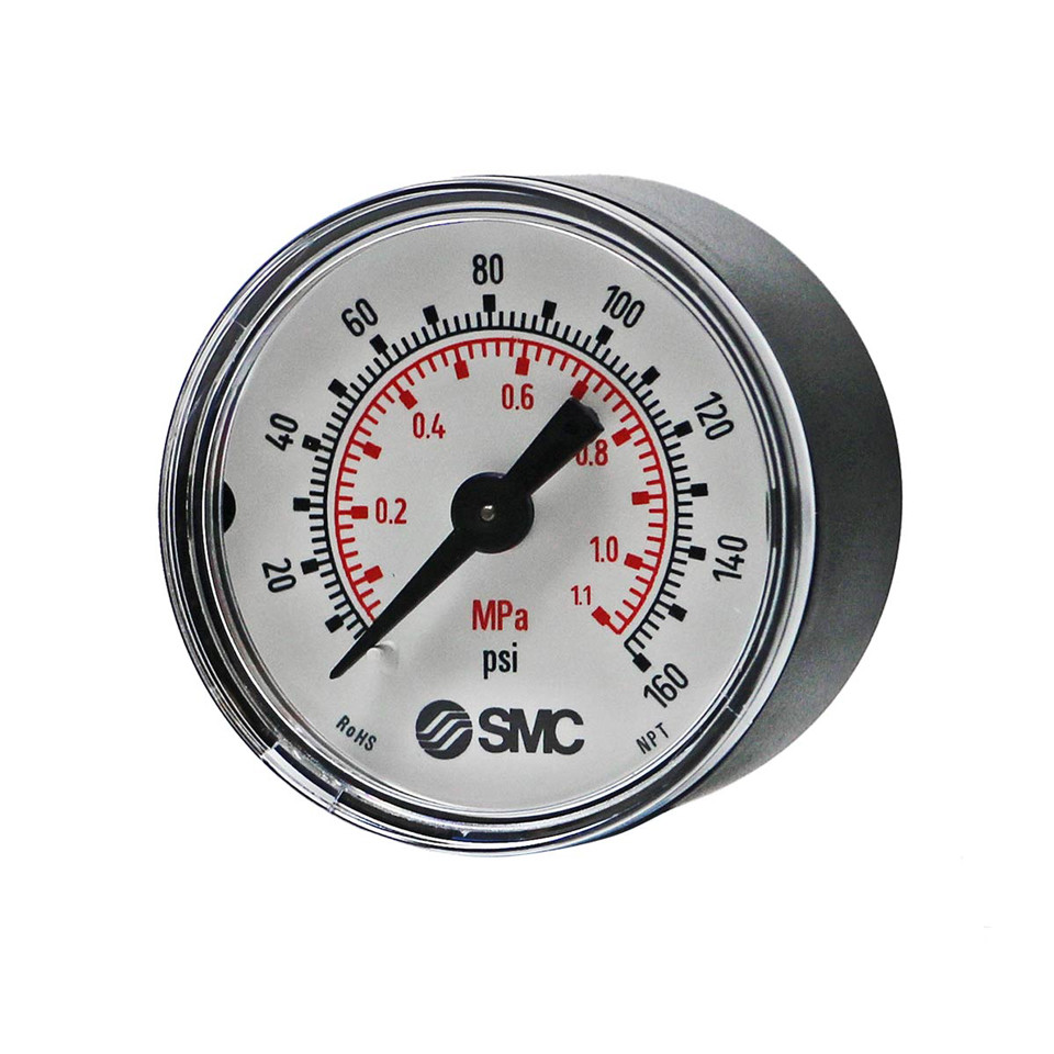 Non-Liquid Filled Mini Pressure Gauge, 1/8in MPT Rear Mount, 0-160PSI ...