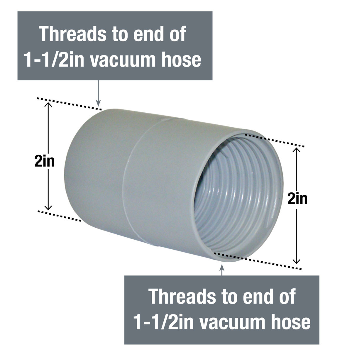 Vacuum Cuff Connector Union, 1-1/2in I.D. Vinyl Screw Double Threaded ...