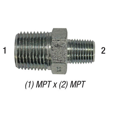 Hex Pipe Reducer Nipple, 1/4in MPT x 1/2in MPT, Steel Zinc Coated, 5404-4-8 | Sonny's