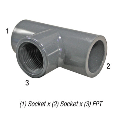 Tee, 3/4in Socket x 3/4in Socket x 3/4in FPT, PVC SCH80, Gray | Sonny's