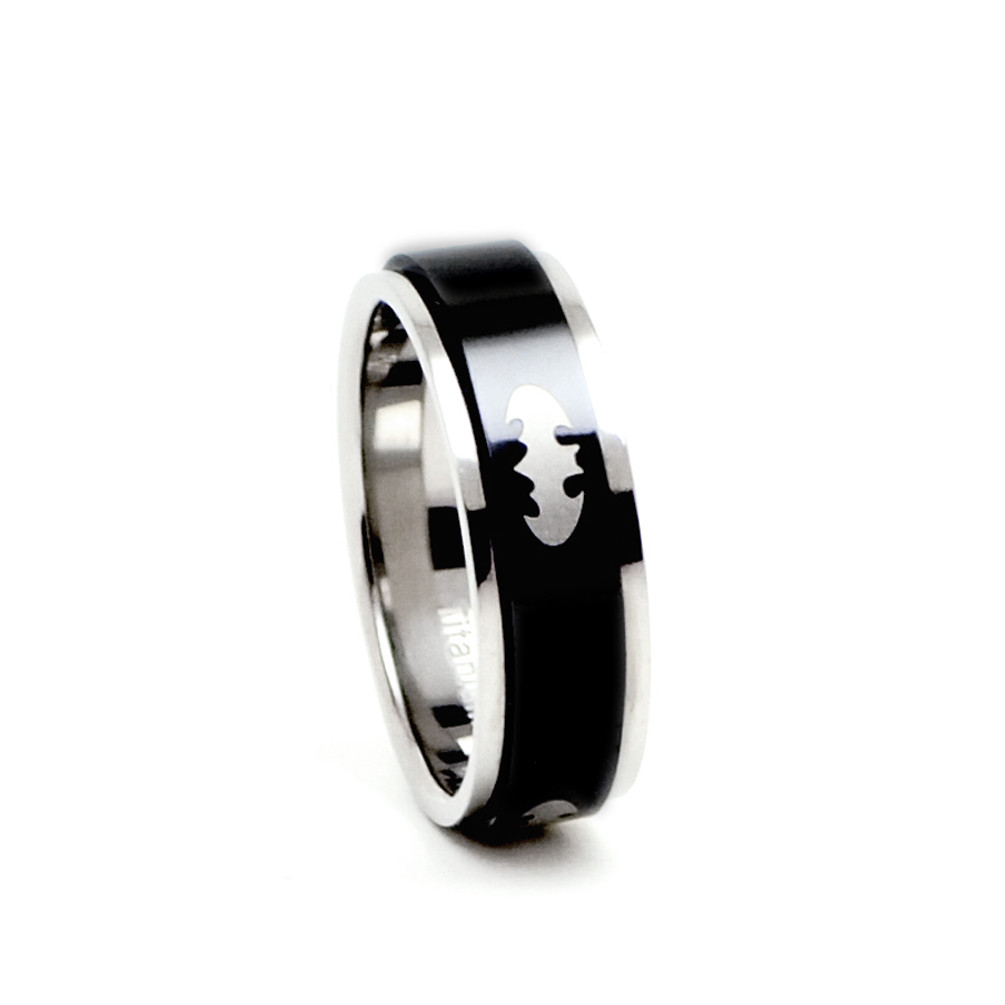 8mm Men's Titanium Batman Spinner Ring Band