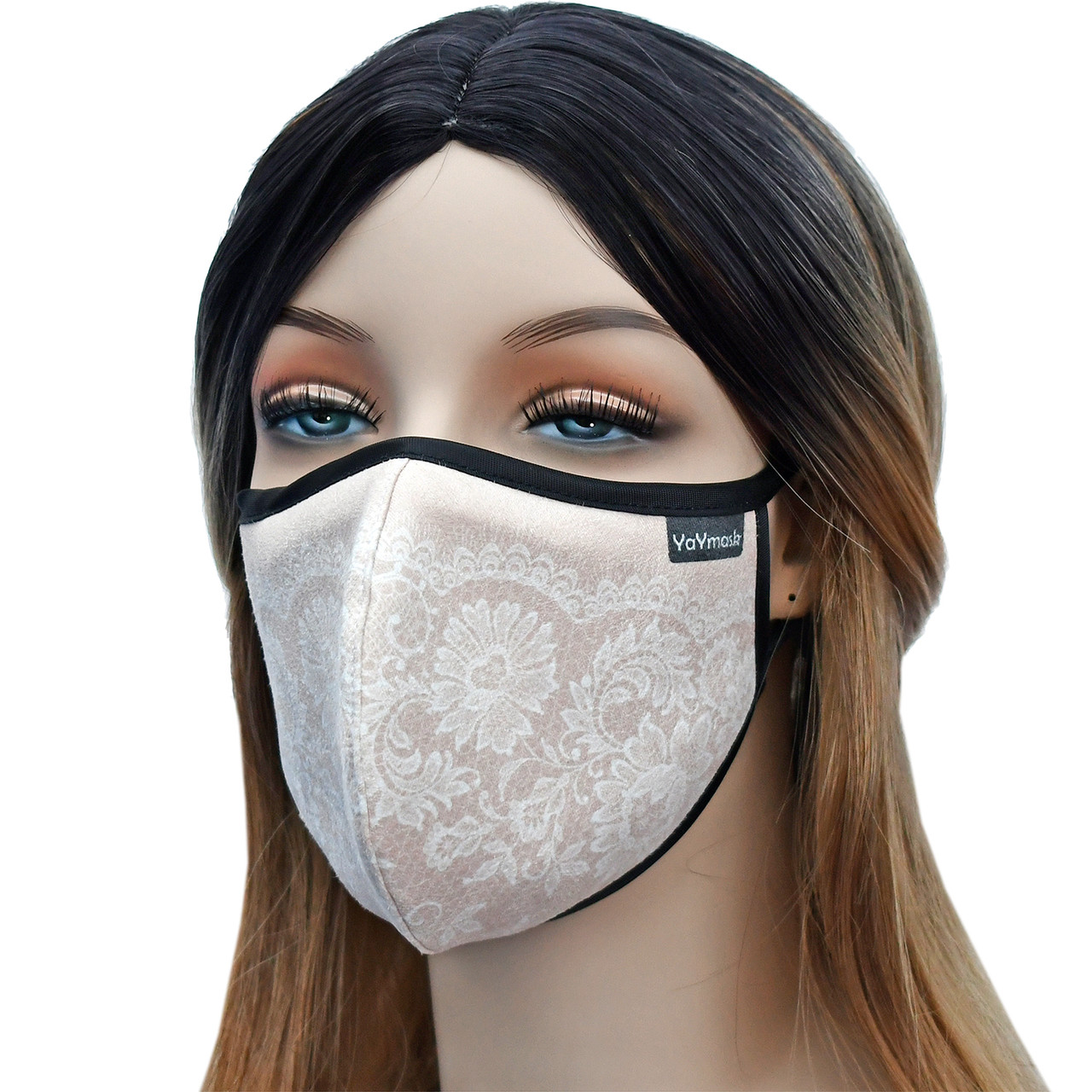 Beige Lace Design Face Mask