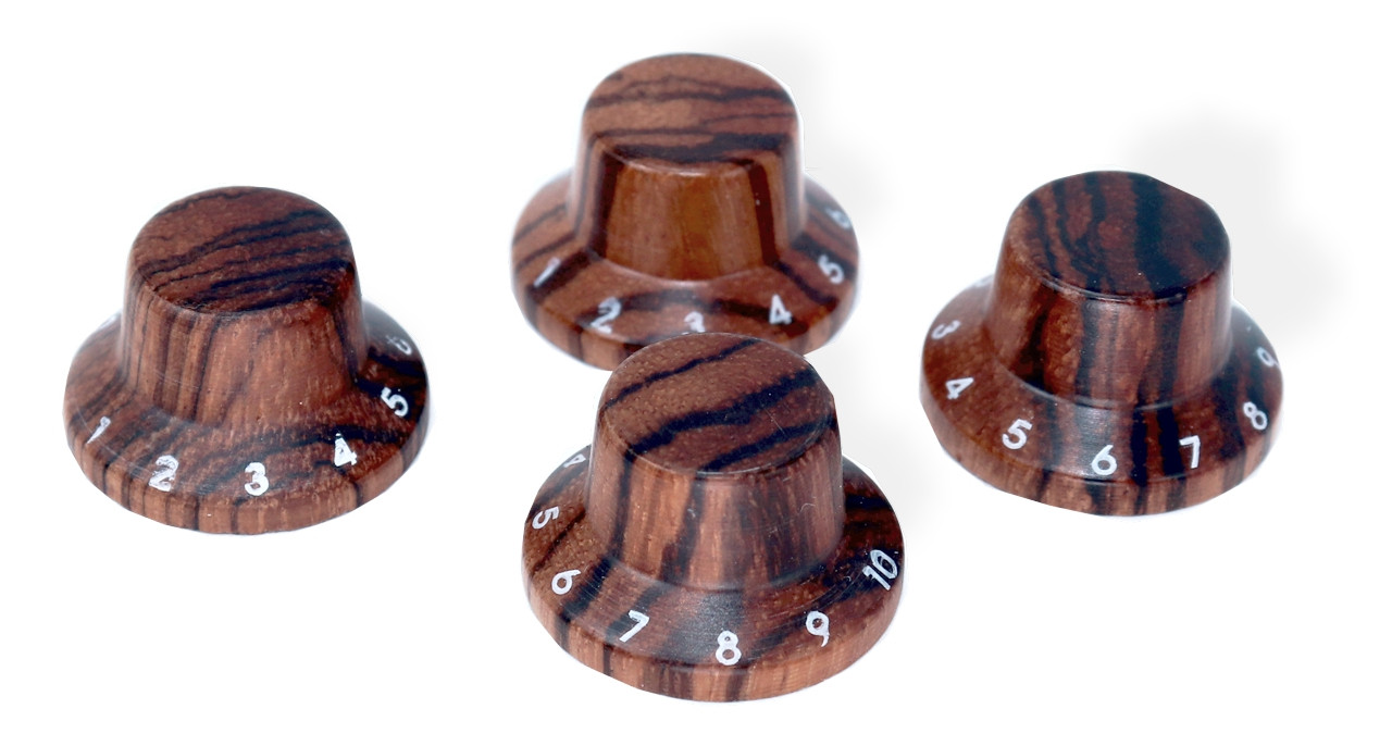 Knob push on 6mm Numbered Zebrawood cap set of 4 hat style