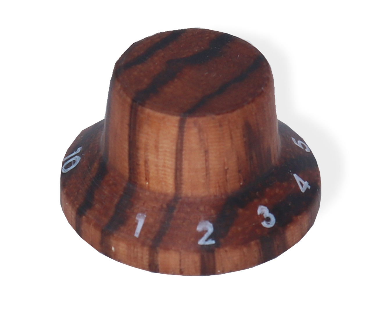 Knob push on 6mm Numbered Zebrawood cap set of 4 hat style