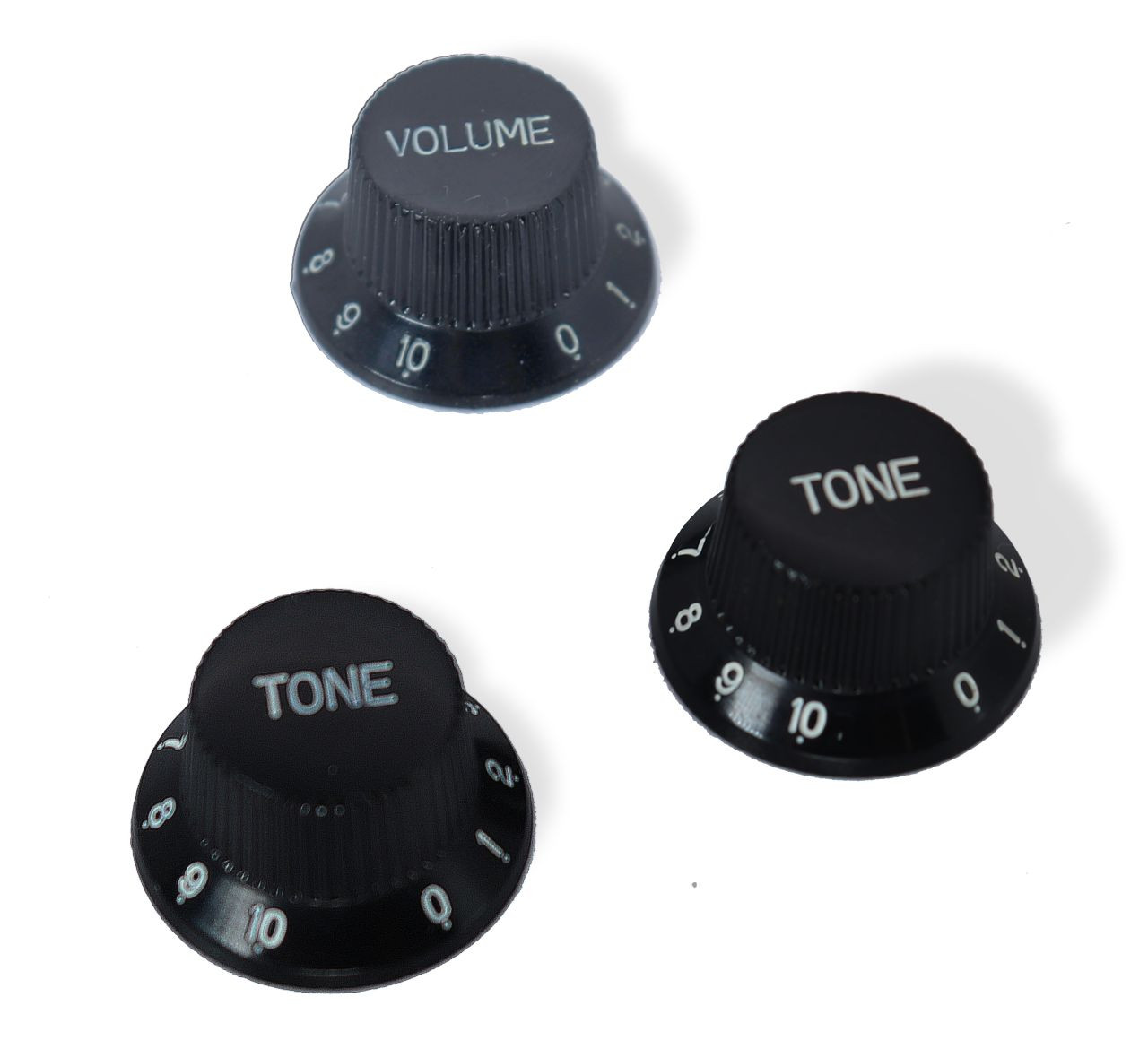 Knob push on hat type 6mm black set of 3 1 volume, 2 tone, 18 spline