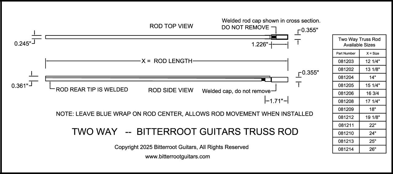 Truss Rod two way 26" bulk pack of 5 for long scale bass guitars