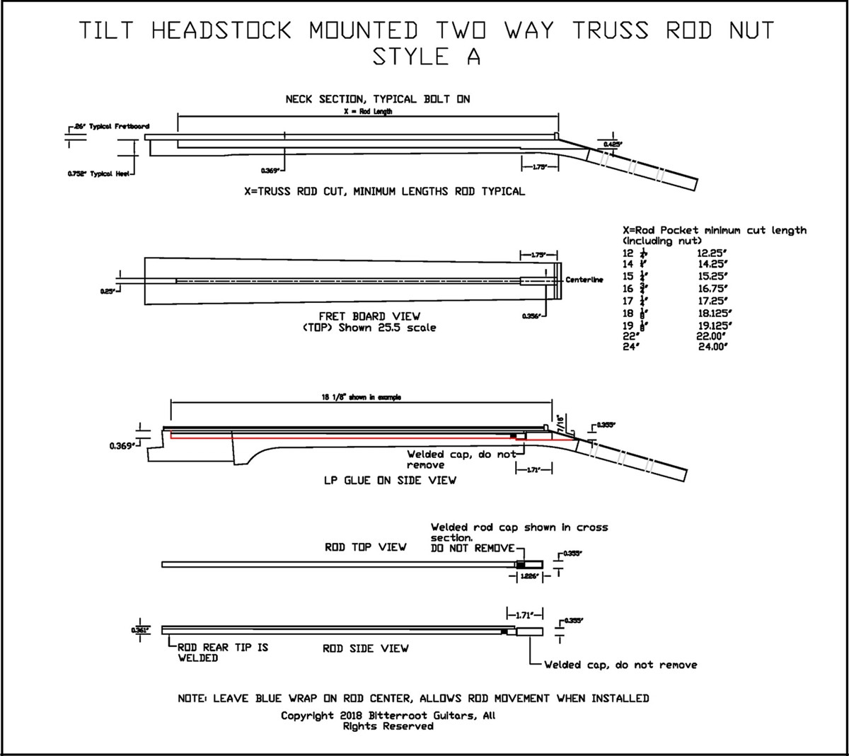 Truss Rod two way 22" for mid and short scale bass