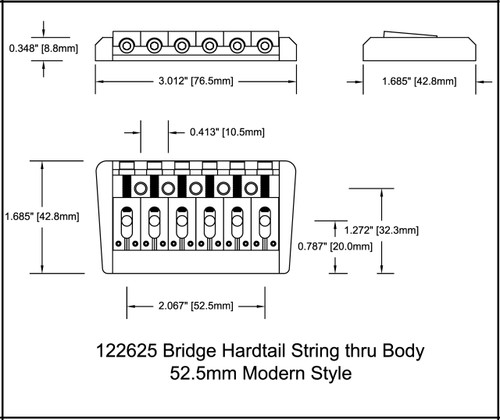 Modern Hardtail Guitar Bridge String through body wrap side black 52.5mm
