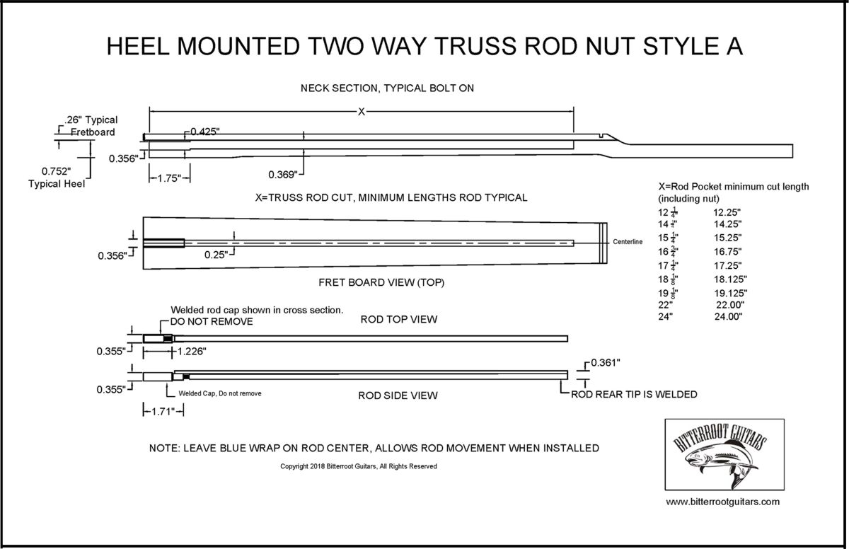 Truss Rod Drawing, Two Way Rods, Bitterroot - Bitterroot Guitars LLC