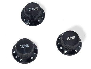Knob push on hat type 6mm black set of 3 1 volume, 2 tone, 18 spline