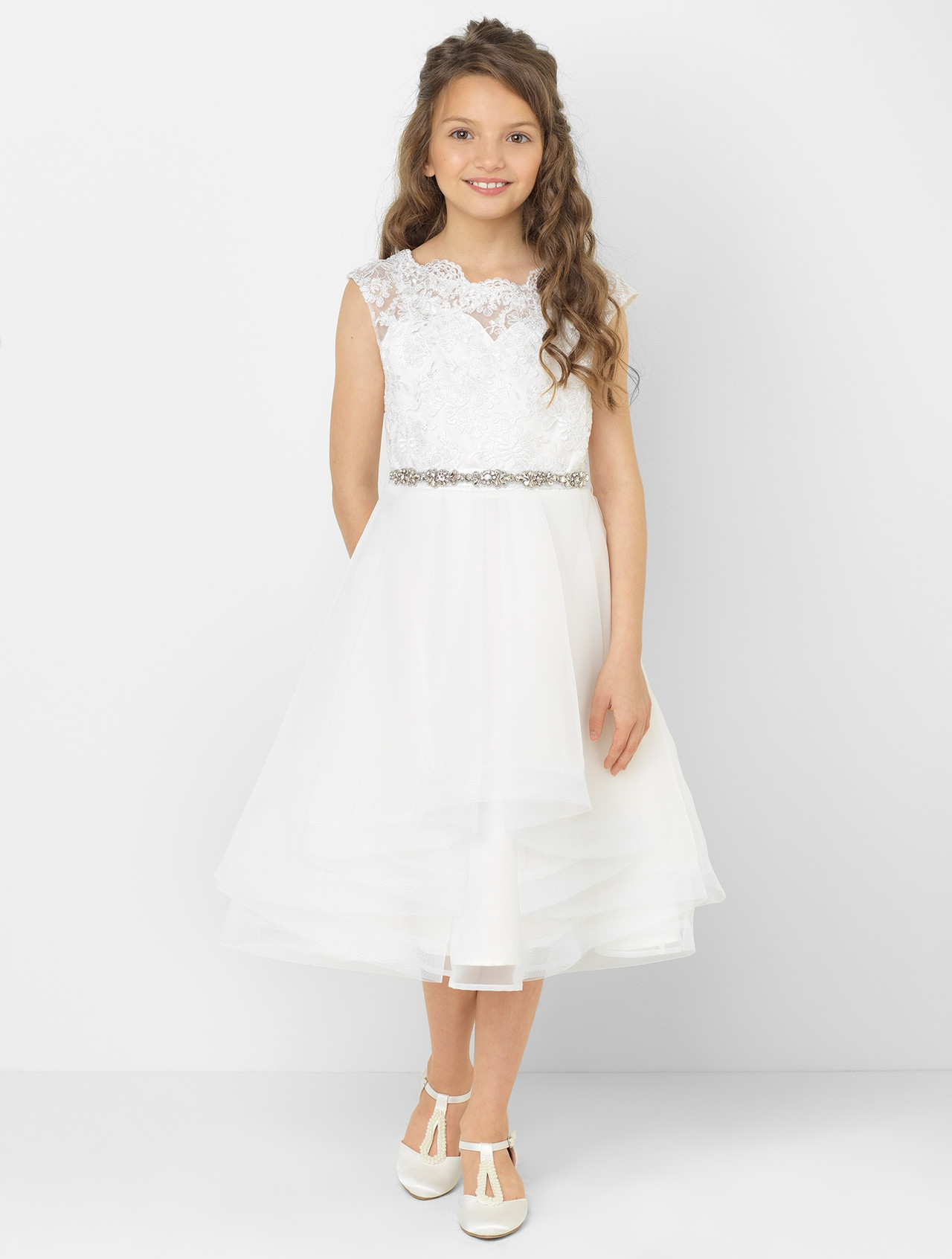 Ivory girls wedding dress | Girls ivory dress & crystal belt | Jessica