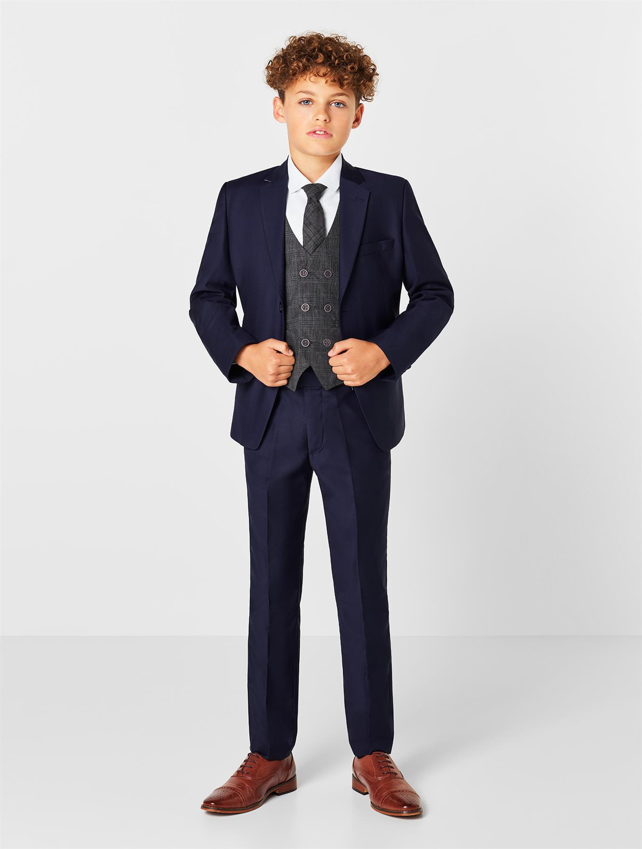 Boys navy & grey checked suit | Navy page boy suit | Roco | Jonah