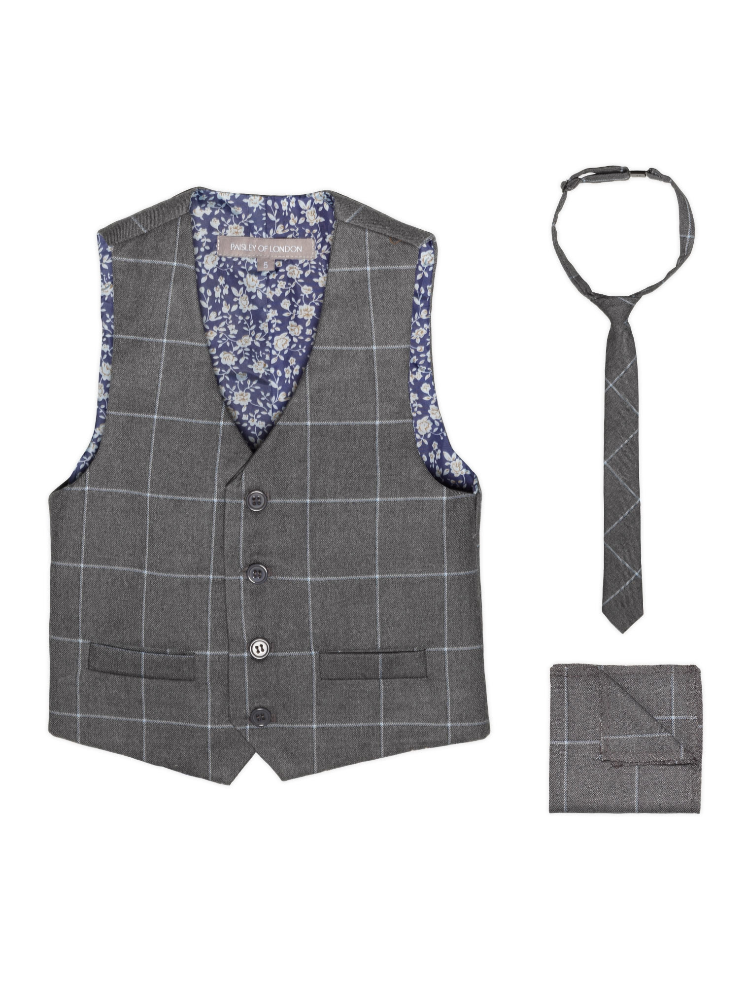 Boys grey plaid check waistcoat set | Boys grey page boy outfit