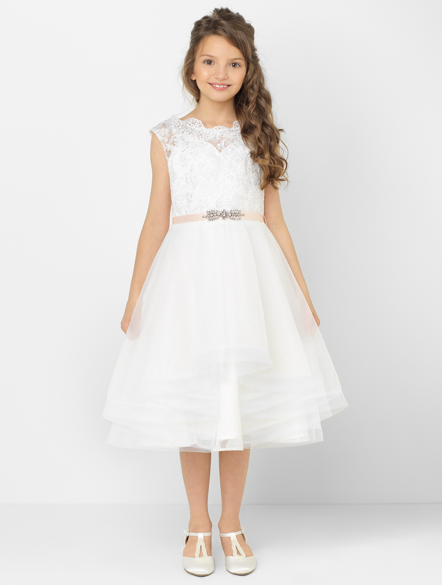 Ivory girls wedding dress | Girls ivory dress & diamond belt | Jessica