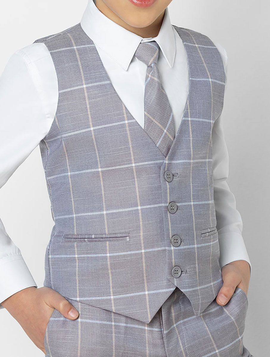 Boys grey check suit waistcoat | Boys check page boy waistcoat | David
