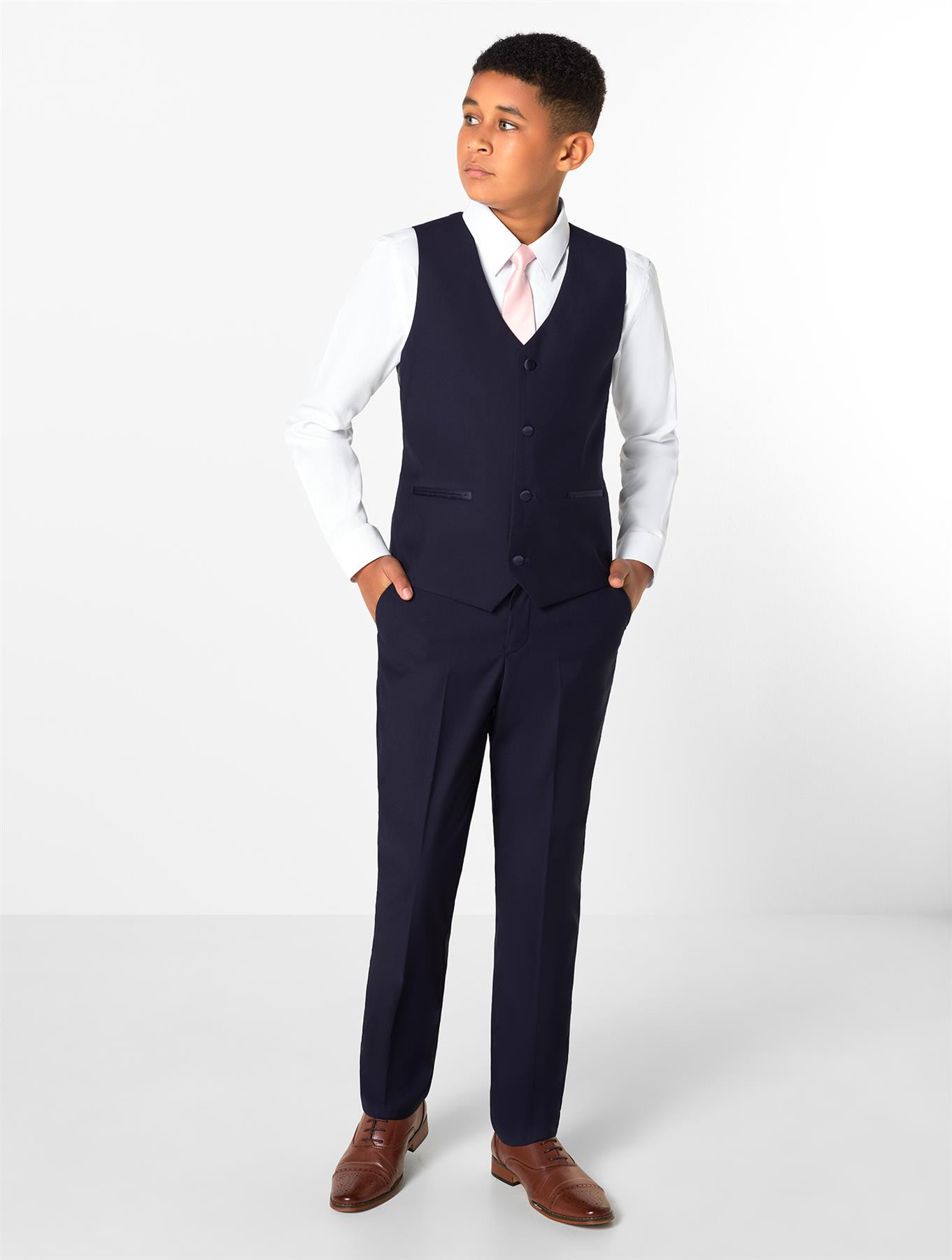 Boys navy wedding suit with satin trims | Heston navy suit | Roco