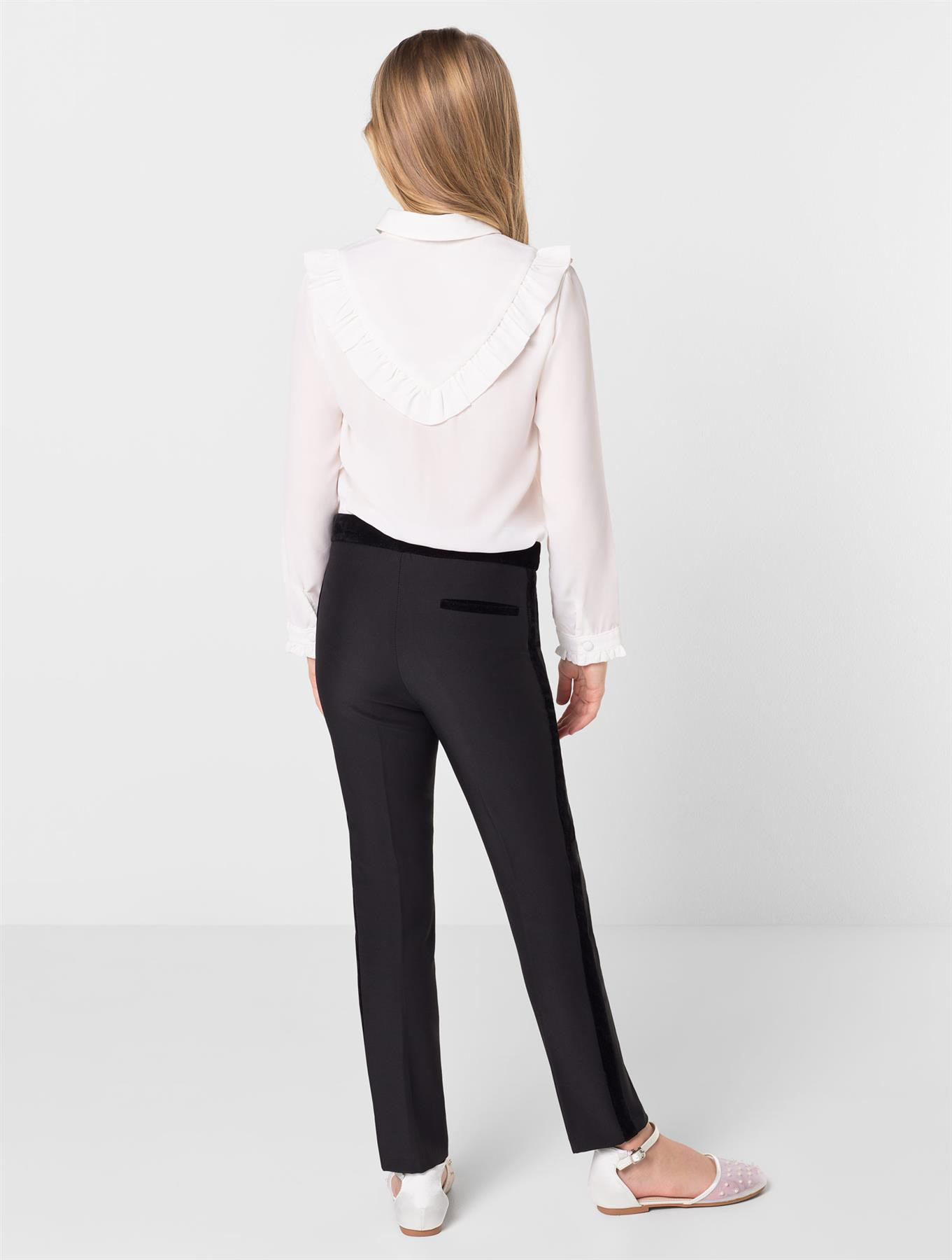 Girls white ruffle shirt | Girls white blouse with penny collar | Roco