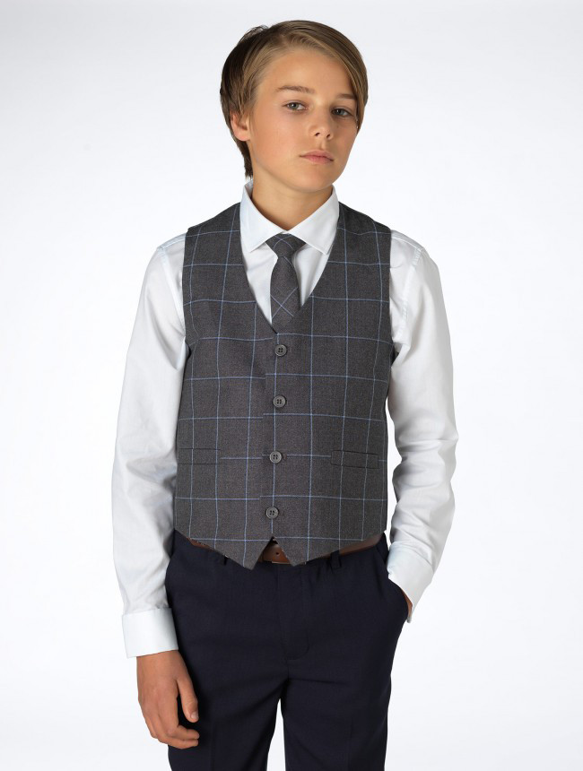 Boys grey plaid check waistcoat set | Boys grey page boy outfit