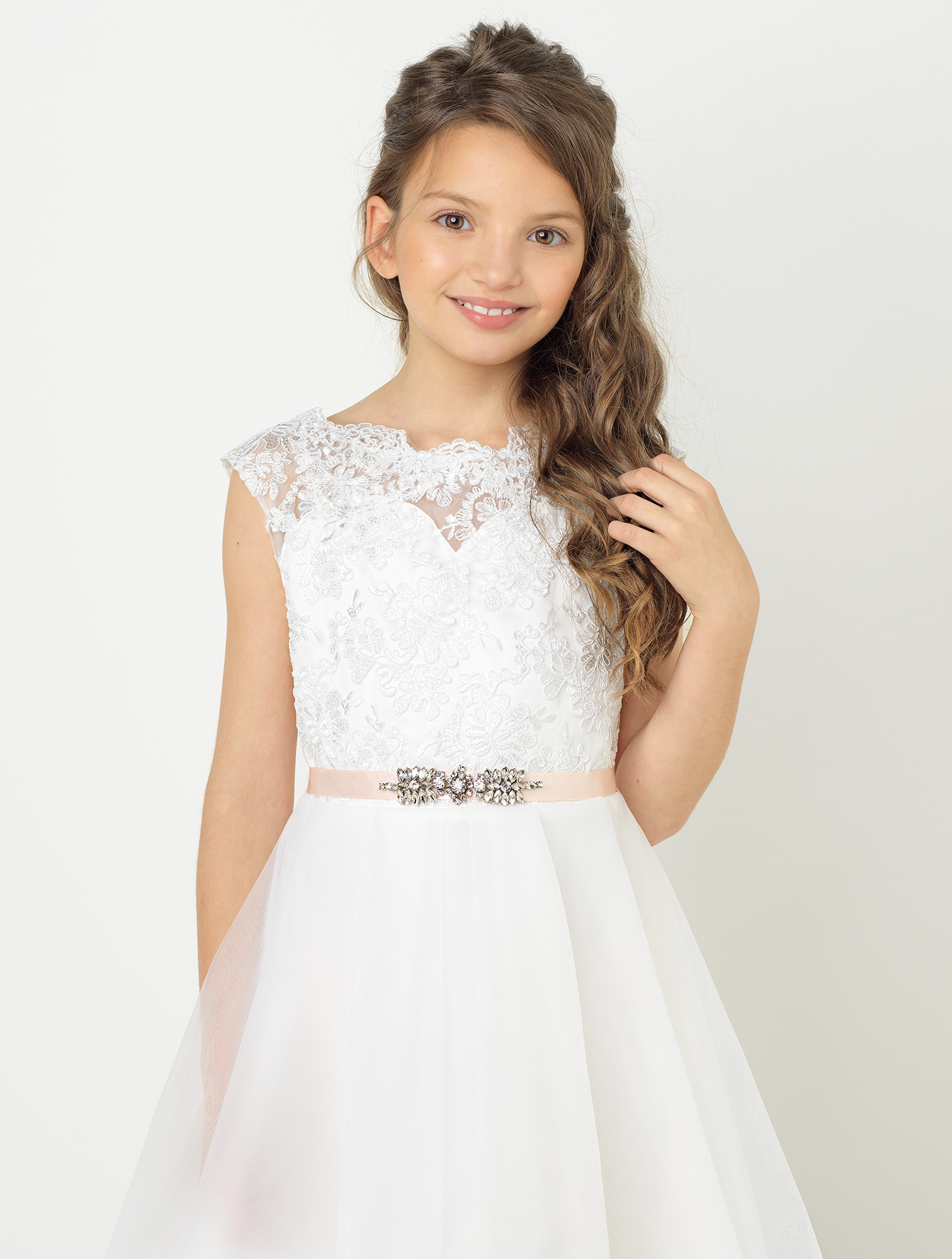 Ivory girls wedding dress | Girls ivory dress & diamond belt | Jessica