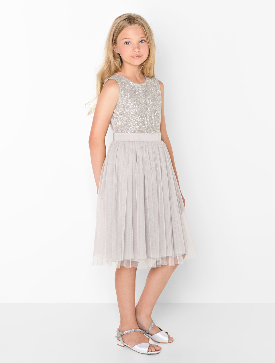 Girls soft grey party dress | Girls sequin dress | Mini Maya | Maya