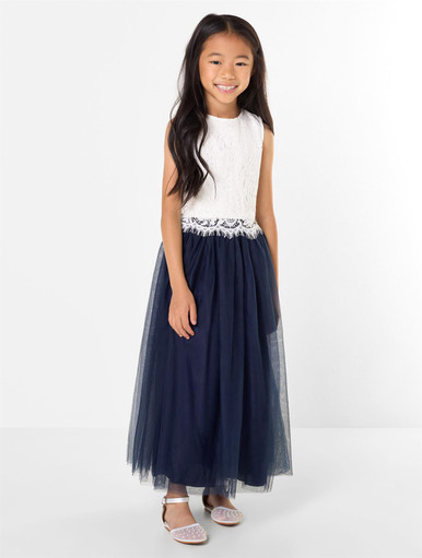 2 piece flower girls dress | White & navy girls dress | Paisley of ...