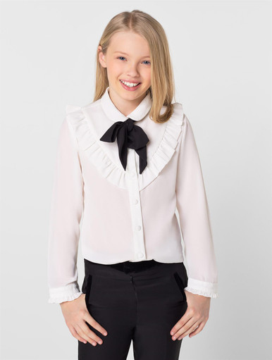 Girls white ruffle shirt | Girls white blouse with penny collar | Roco