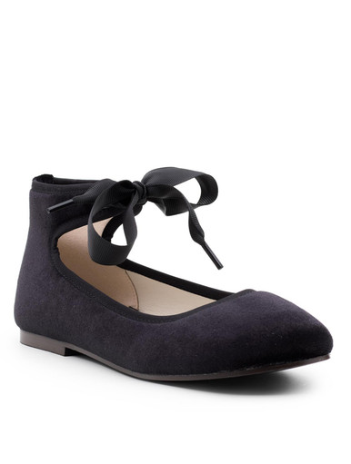 Girls black ballet pumps | Girls black velour shoes | Flower girl shoes ...
