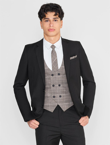 Boys black & brown checked wedding suit | Prom suit | Roco